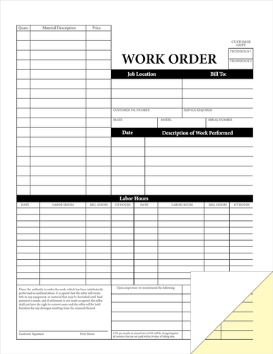 Work Order Form - 2 Part Carbonless Form (100 Pack) 313088266290| eBay