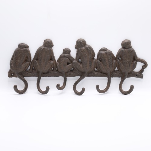 Cast Iron Monkey Family Tail Coat Rack Wall Hooks Key Towel Hanger Rustic Safari | eBay
