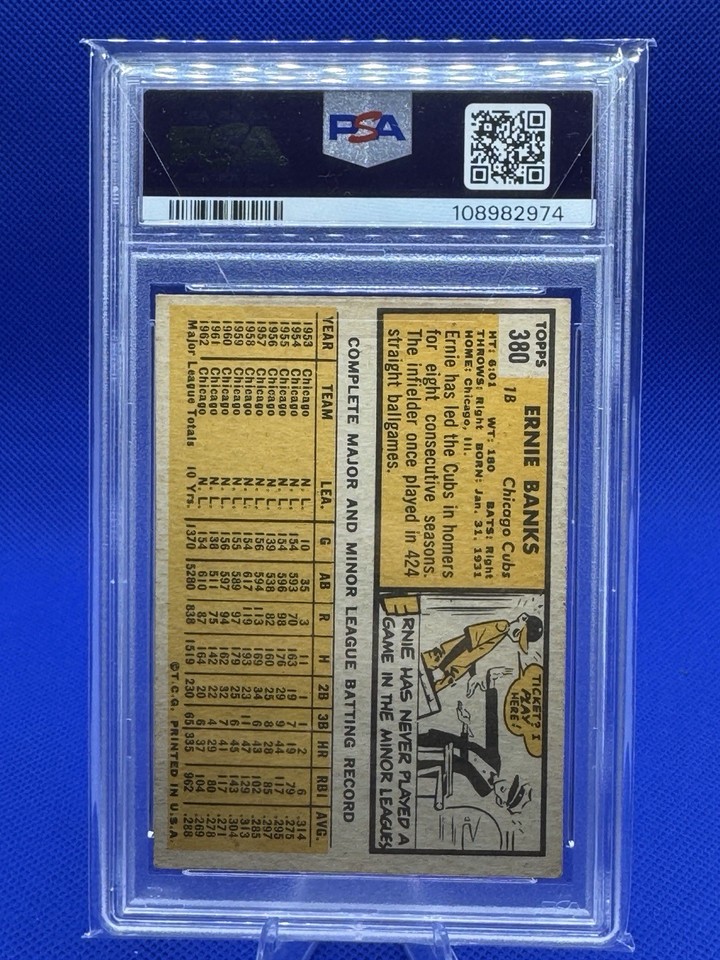 1963 Topps ERNIE BANKS #380 - Chicago Cubs MLB HOF Legend - PSA Grade 4 ...