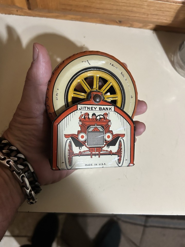 Jitney Tin Litho Tire Coin Bank. | eBay