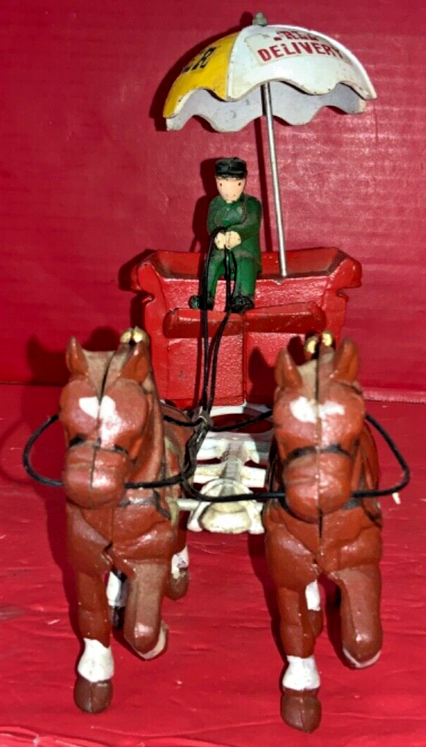 Schultz Beer & Ale Painted Cast Iron Toy Wagon Horse Drawn Carriage ...