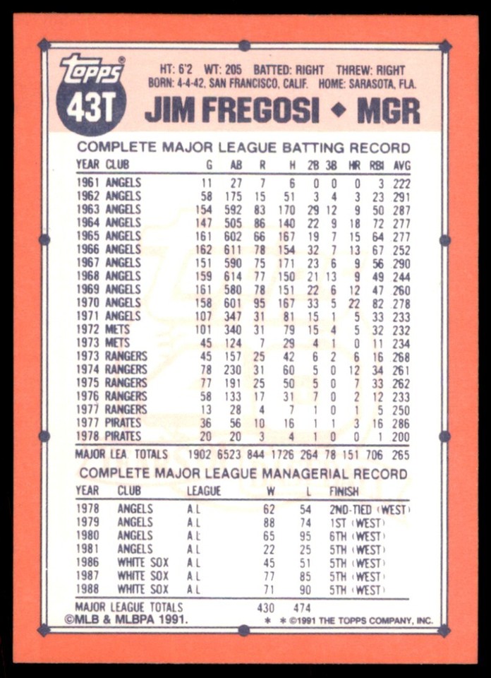 1991 TOPPS TRADED JIM FREGOSI PHILADELPHIA PHILLIES #43T | eBay