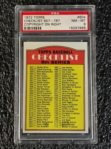 1972 Topps Baseball #604 Checklist 657-787 Copyright on Right PSA 8 | eBay