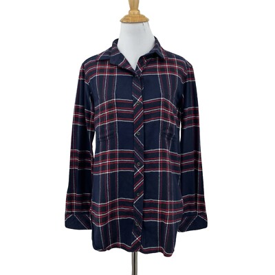 Athleta Shirt Womens 2XS XXS Navy Red Lumberjill Plaid Flannel Drop ...