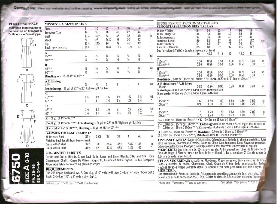 6750 Vintage NEW LOOK SEWING Pattern Misses Slim Dress 8-18 Summer ...