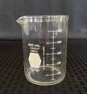 KIMAX Glass 600mL Low Form Graduated Heavy Duty Beaker w/ Pour Spout ...