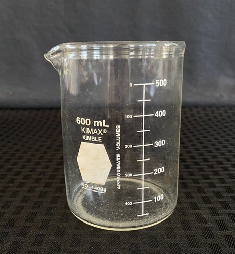 KIMAX Glass 600mL Low Form Graduated Heavy Duty Beaker w/ Pour Spout ...