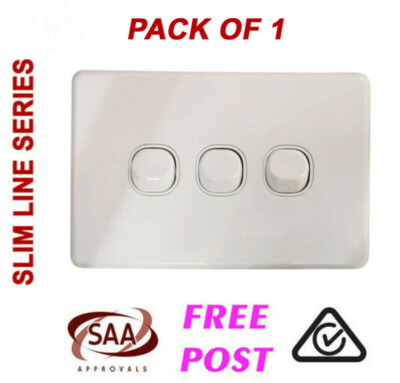 1 x SLIM 3 Gang Tripple Wall Switch - 2 Way Switching - Electrical ...