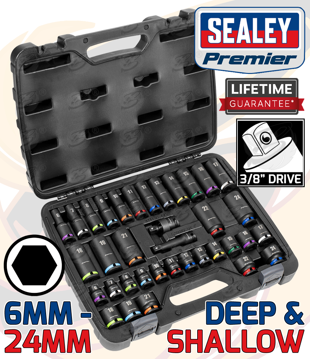 SEALEY DEEP & SHALLOW IMPACT SOCKET Set 3/8"Dr 36pc 6mm-24mm 6pt Hex Sockets Set | eBay UK