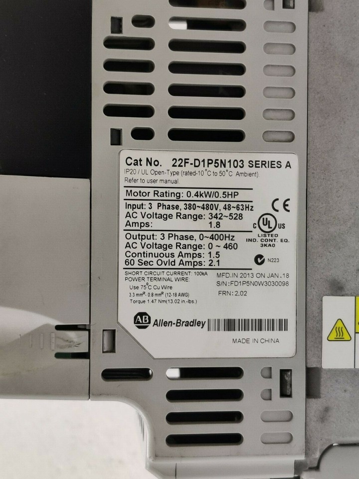 Allen Bradley Powerflex 4M 22F-D1P5N103 Series A AC Drive | eBay Australia