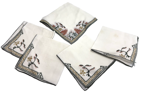 VTG Embroidered Ivory Linen Napkins s/4 Asian Scene with centerpiece ...