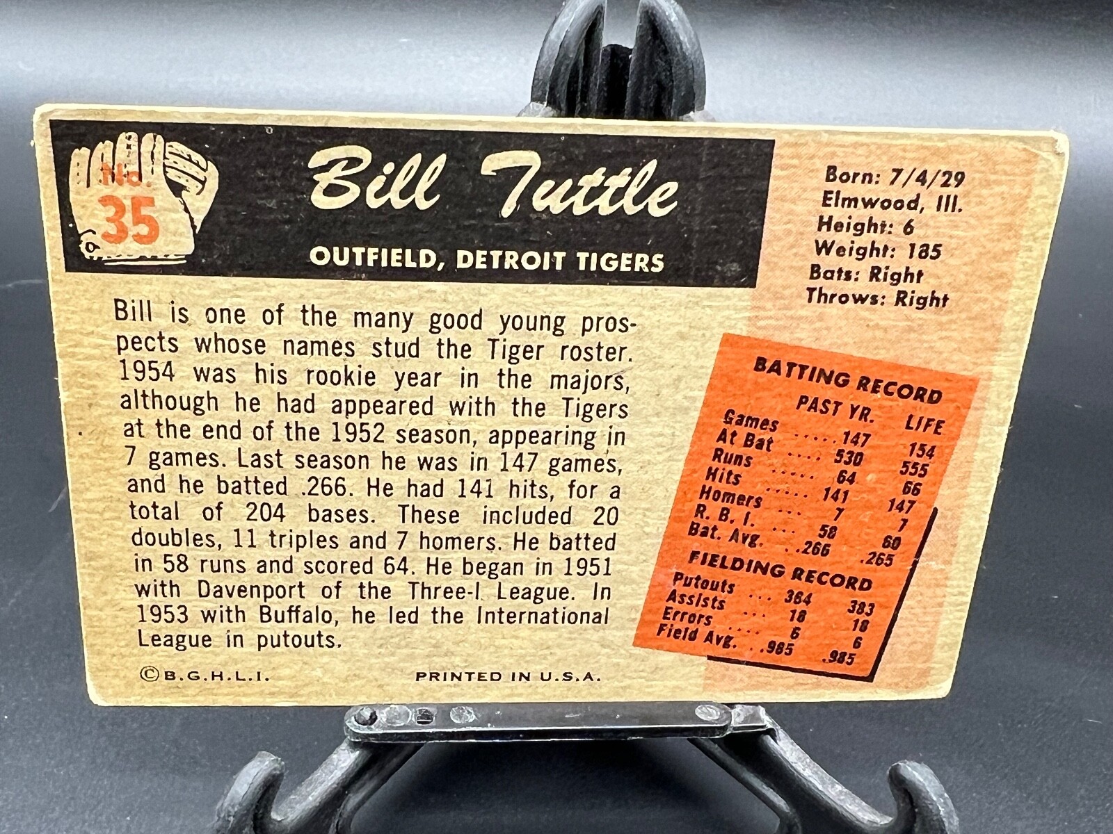 1955 Bowman #35 Bill Tuttle - Rookie Card RC - Detroit Tigers VG | eBay