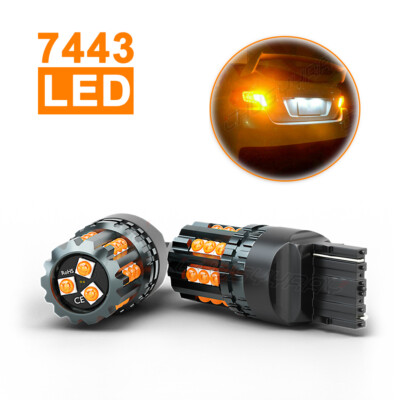 2X LED Turn Signal Lights 7443 7440 T20 7440A LED Bulbs Amber Yellow ...