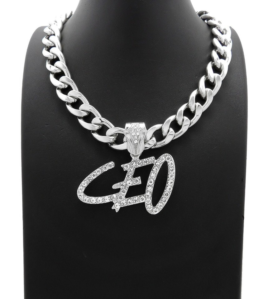 ICED HIP HOP SILVER PT CEO PENDANT & 11mm 18" 20" CUBAN CHOKER CHAIN ...