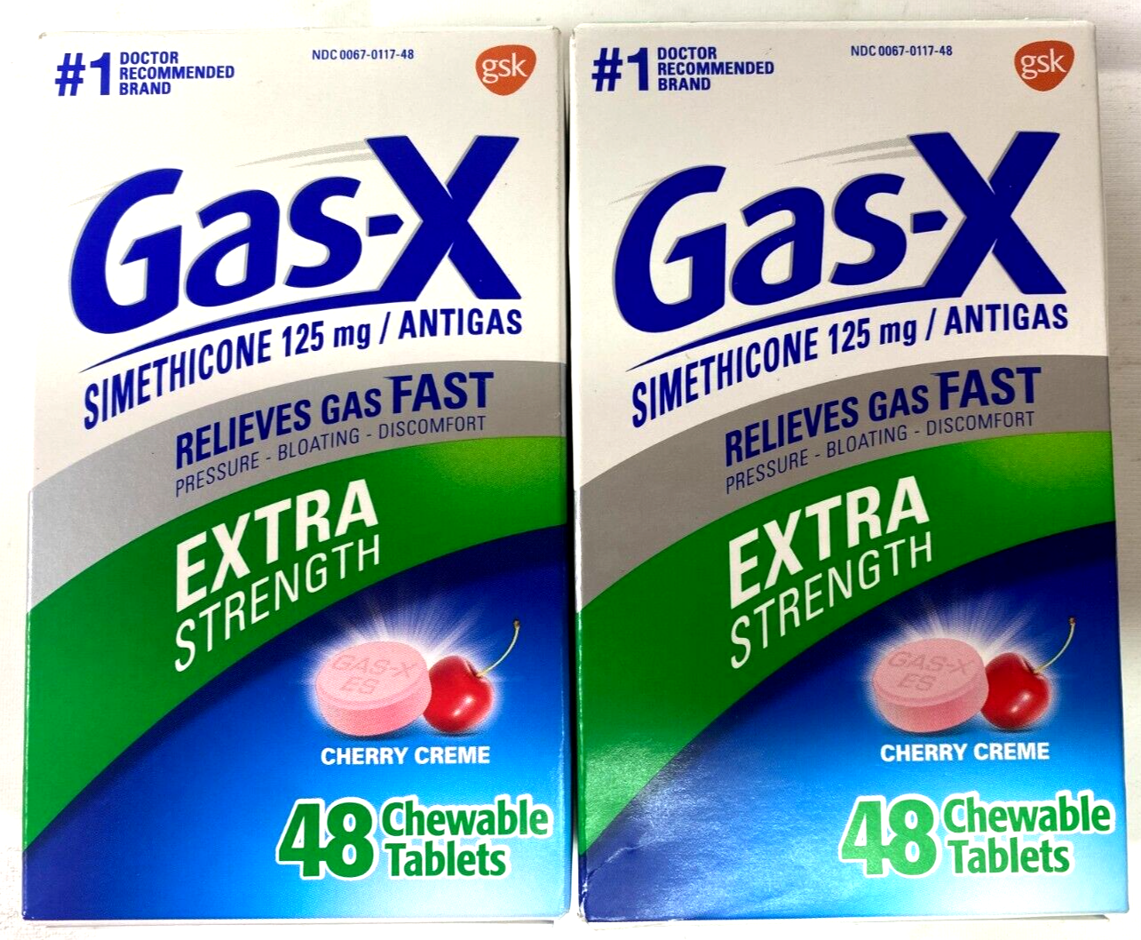 LOT OF 2 Gas-X Extra Strength 48 Ct Chewable Tablets Cherry Creme EXP ...