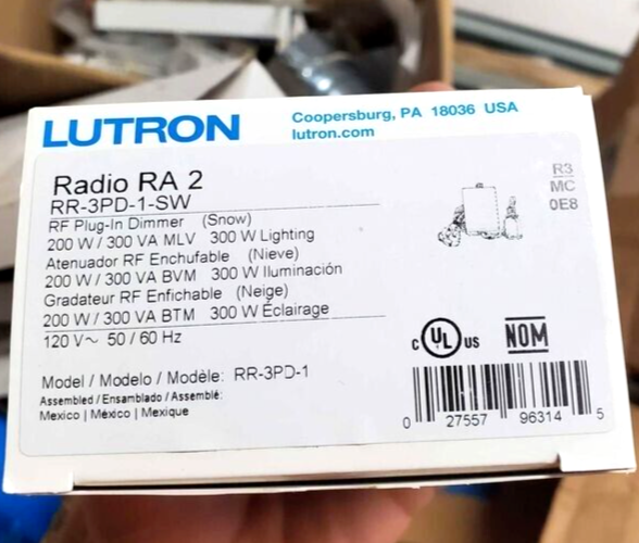 Lutron RR-3PD-1-SW RadioRA 2 RF Plug-in Dimmer White RR 3 PD 1 SW SHIPS ...