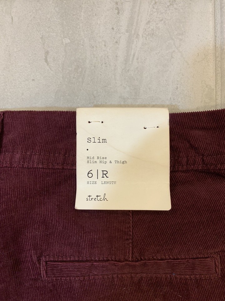 Women's 6 A New Day Slim Stretch Tapered Mid Rise Burgundy Corduroy ...