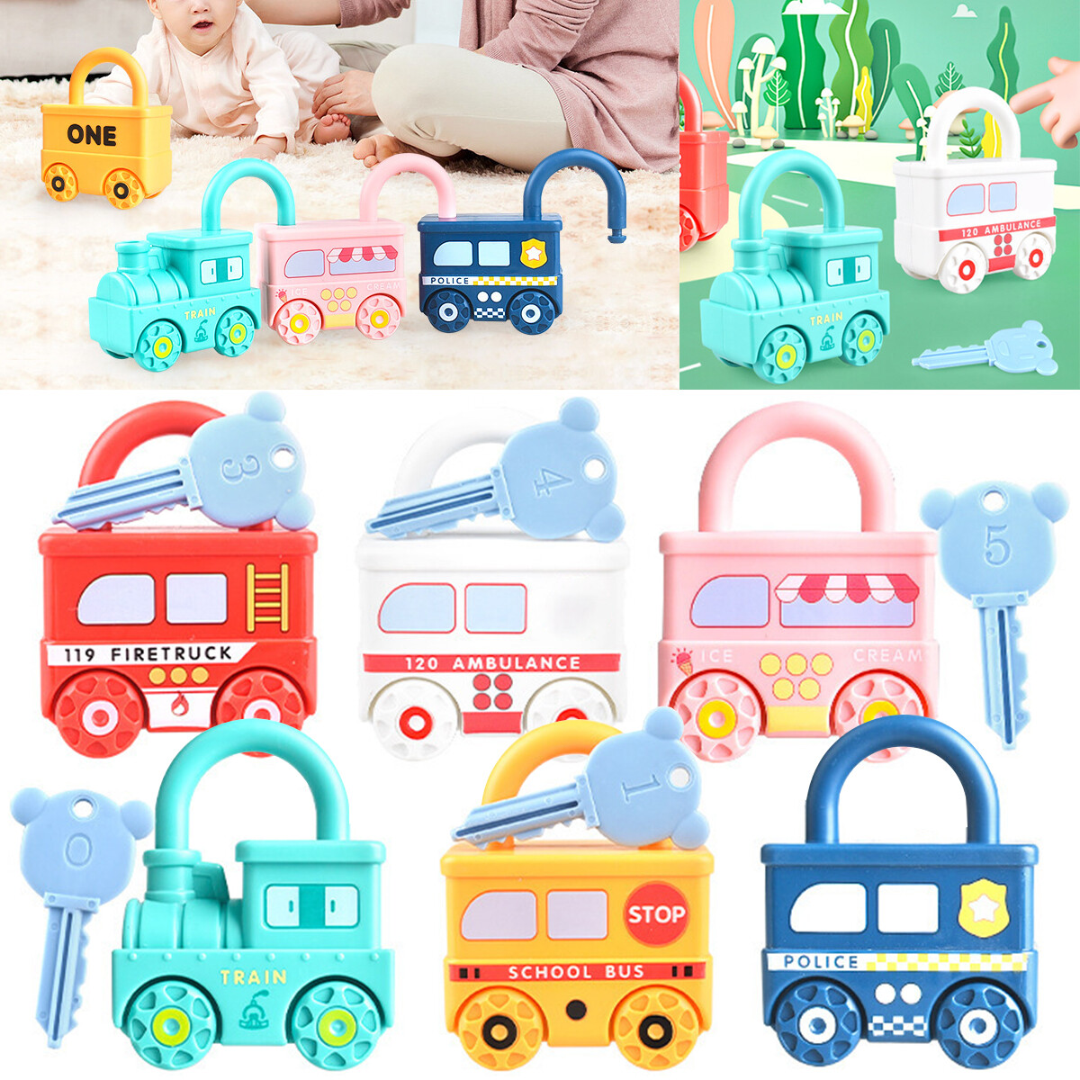 6 Pcs Lock and Key Toy for Toddlers Numbers Matching Early Learning ...