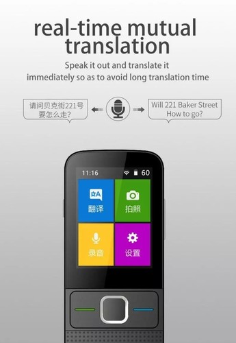 WIFI Voice Smart Translator Simultaneous 5MP Camera Photo Dual Mic ...