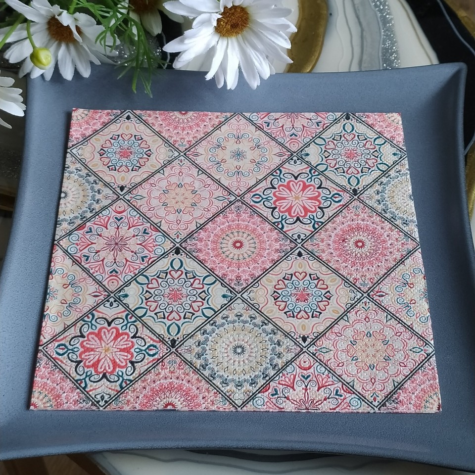 M177# 3 x Single Paper Napkins For Decoupage Pink Spanish Tiles | eBay