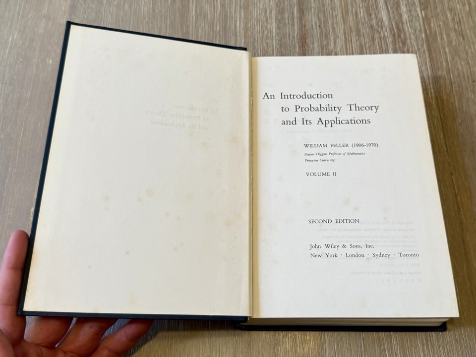 An Introduction to Probability Theory by William Feller 1971 HC/2nd Ed ...