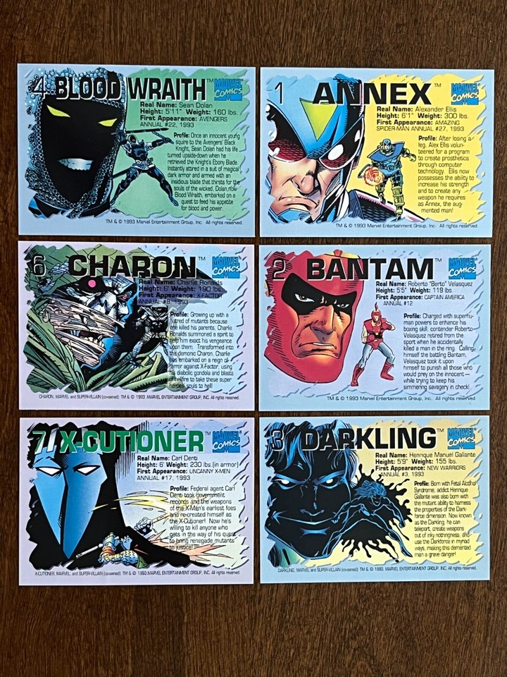 1993 Marvel Annuals 6-Card Lot w/ Annex, Bantam, Darkling, Blood Wraith ...