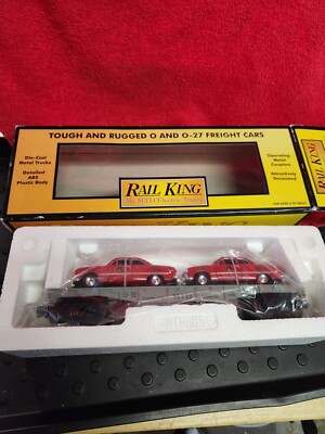 MTH RAIL KING 30-7623 AUTO TRANSPORT FLAT CAR WITH ERTL FIRE CARS. New ...