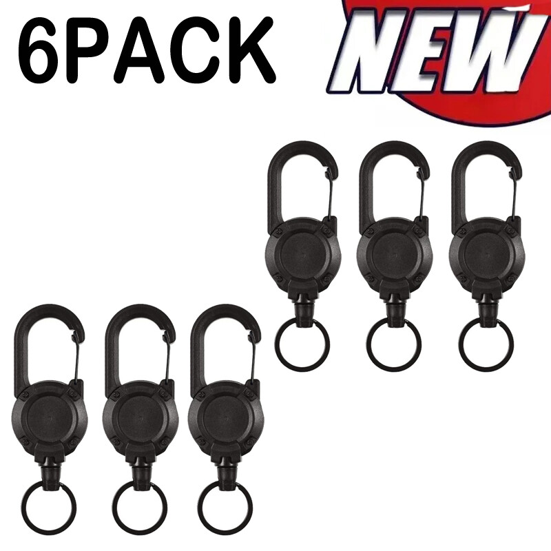 Heavy Duty Retractable Carabiner Car Key Chain Badge Holder Steel Cord ...