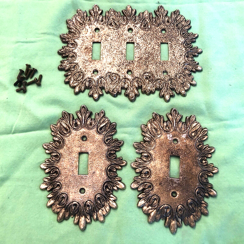 3- Vintage Electrical Switch Brass Metal Tear Drop Ornate MC Covers ...