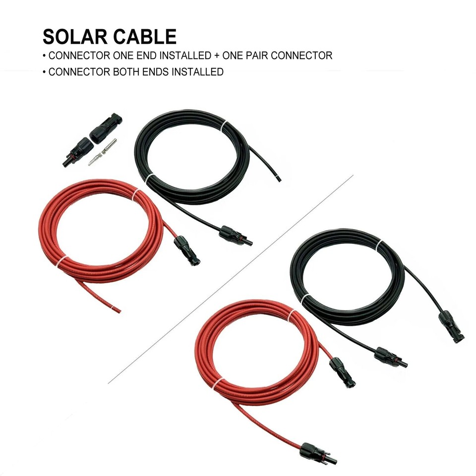 10 AWG Solar Panel Extension Cable PV Wire Solar Connectors Pair Black ...