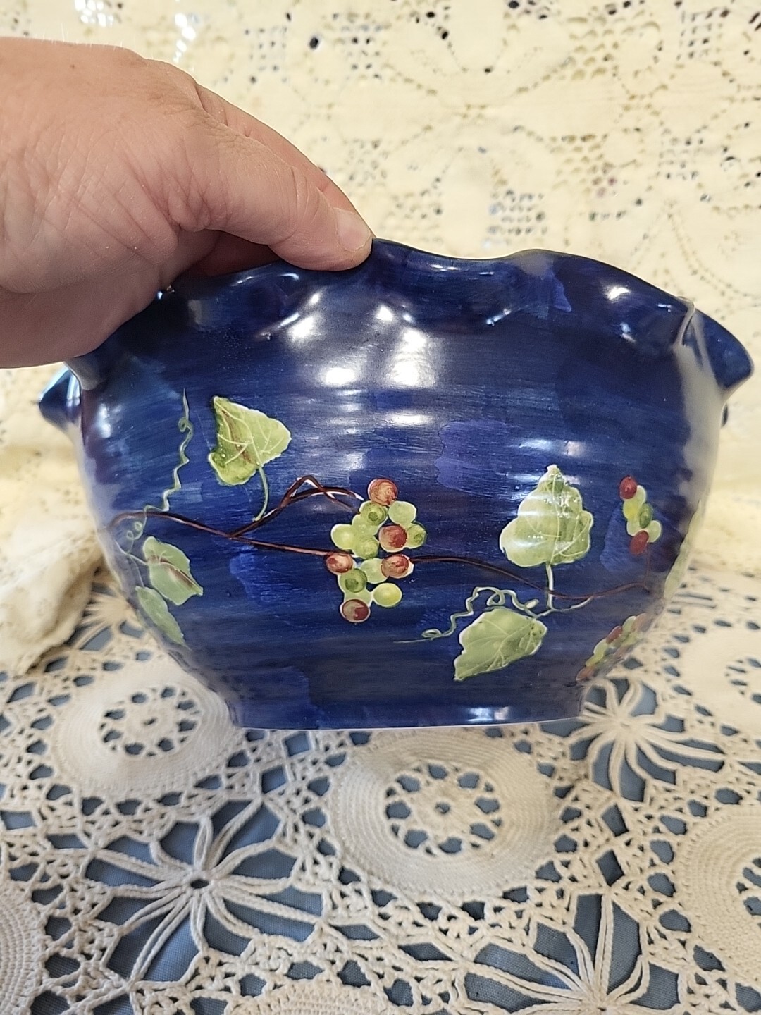 Design Pac Inc. Pottery 10.5" Ruffled Bowl 5.25" Deep Colbolt Blue ...