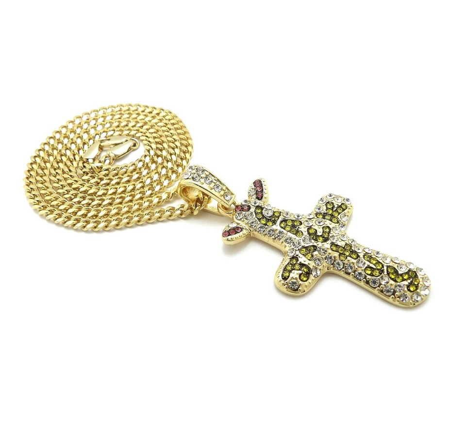 Travis Scott Cactus Jack Cross Pendant 18" 20" 24" Cuban Box Rope Chain ...