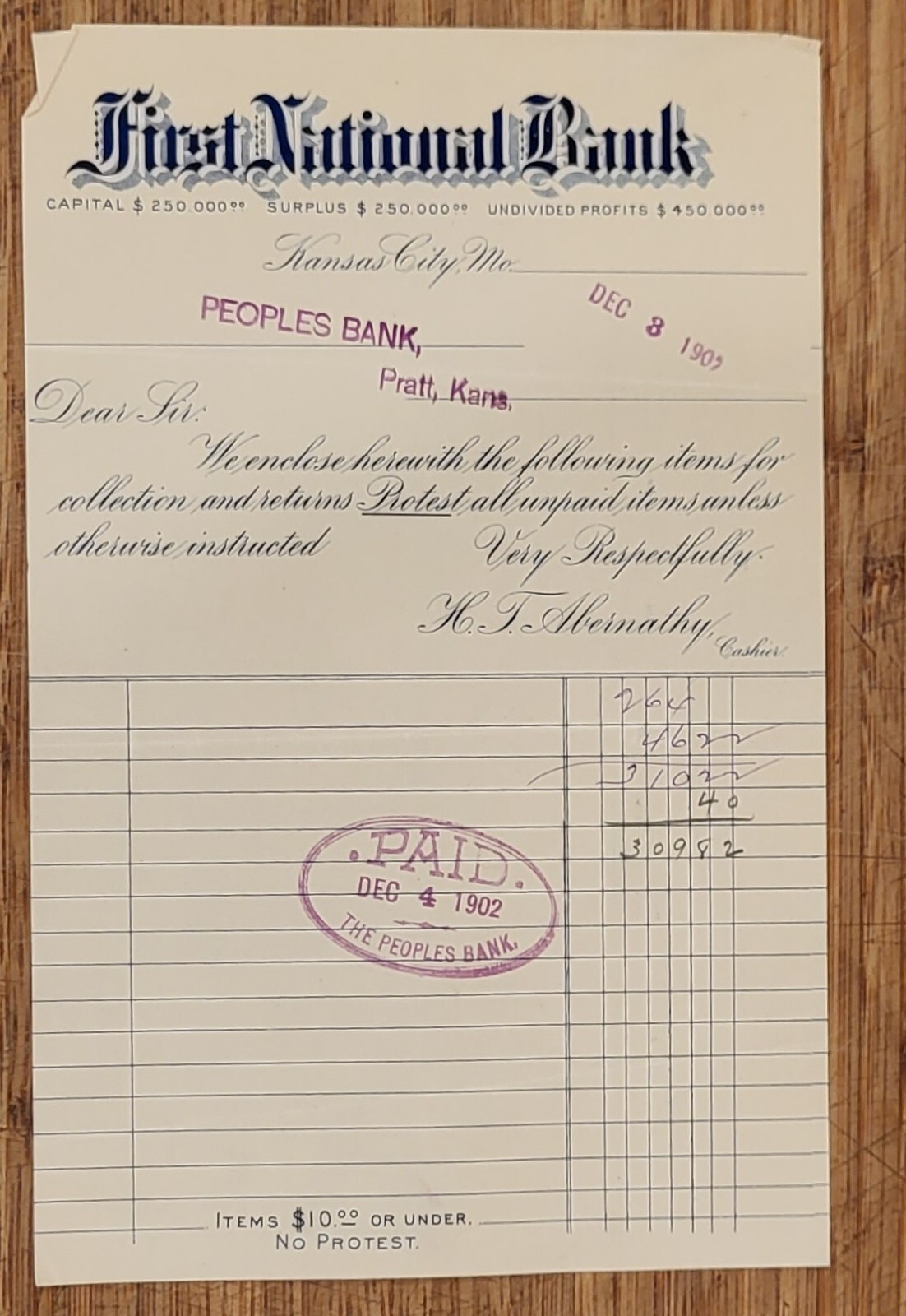 Letterhead Missouri 1902 Kansas City First National Bank | eBay