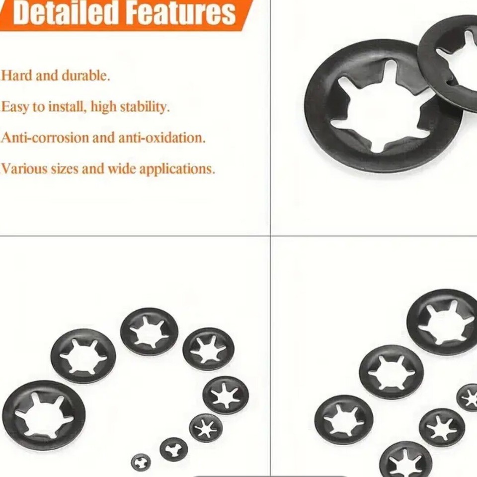 10 Pce 3mm Starlock Washers Spring Steel Star Retaining Push On Clips ...