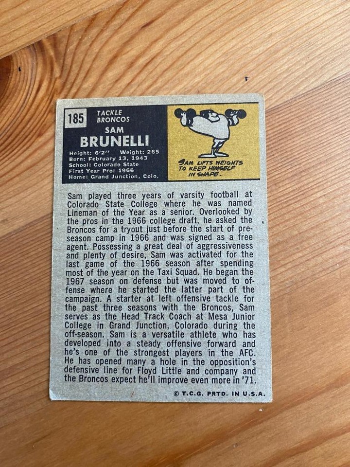SAM BRUNELLI 1971 Topps Football #185 BUY ANY 2 ITEMS FOR 50% OFF ...