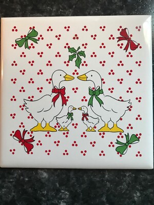 Ceramic Christmas Tile Hot Plate 4”x4” Santa Christmas Geese | eBay