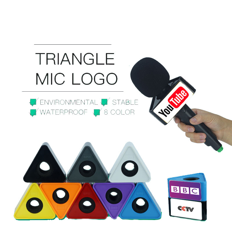 Custom Mic Logo Triangle Mic Flag TV Logo Handheld Interview Microphone ...