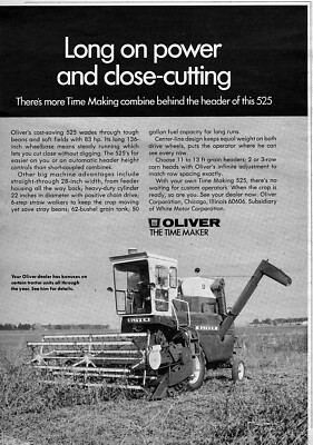 1969 Oliver Model 525 Combine Tractor "Long on Power" Original Ad | eBay