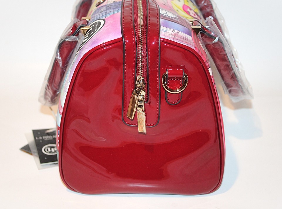 LP La Philipe Purse "Umbrella in London" Handbag Red Large Bag Black ...