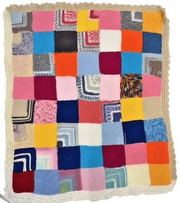 Hand Knitted, Multi Coloured Patchwork Lap Blanket (95cm x 87cm) | eBay UK
