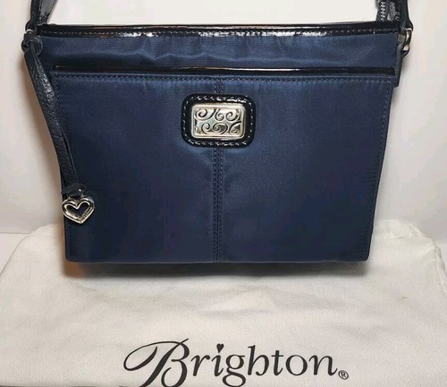 BRIGHTON NAVY BLUE TWISTER SQUARED BALDWIN CROSSBODY FRONT WALLET ...