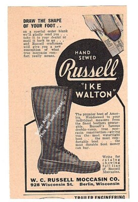 1937 Outdoor Life Russell Boot Print Ad "Ike Walton" | eBay