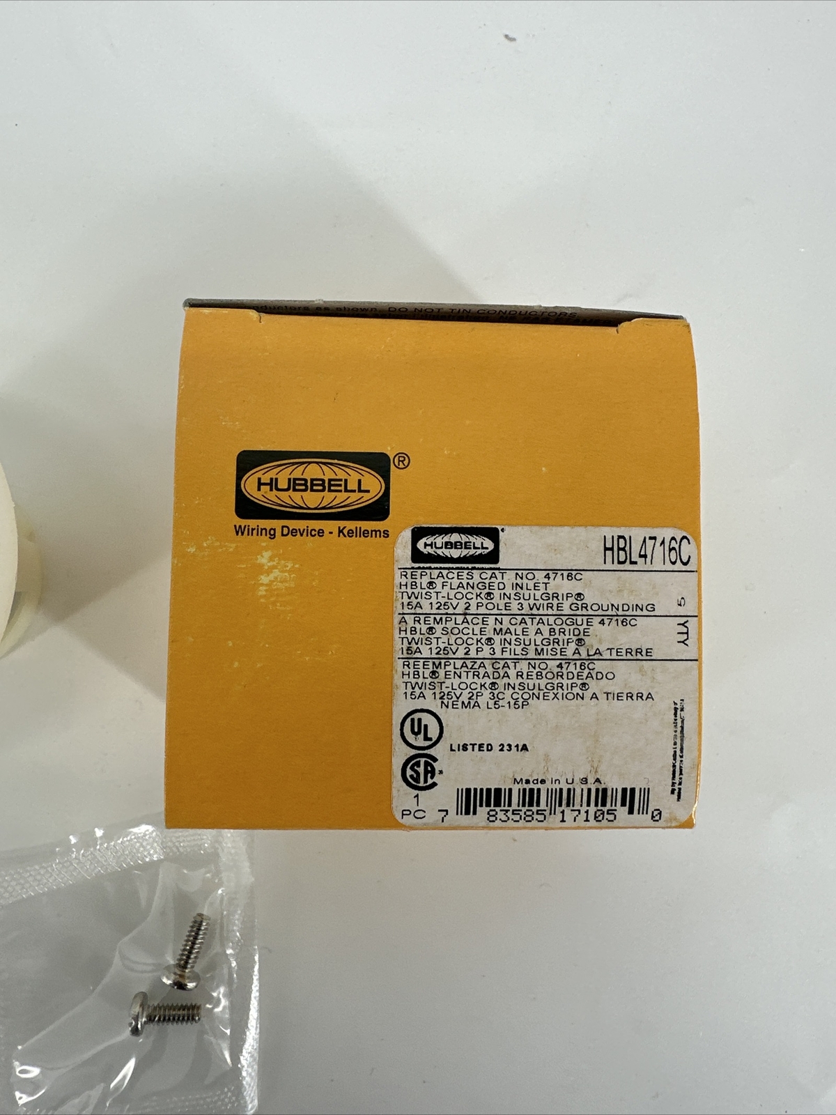2x Hubbell HBL4716C Flanged Inlet Twist-Lock Insulgrip 15A 125V 4716C ...