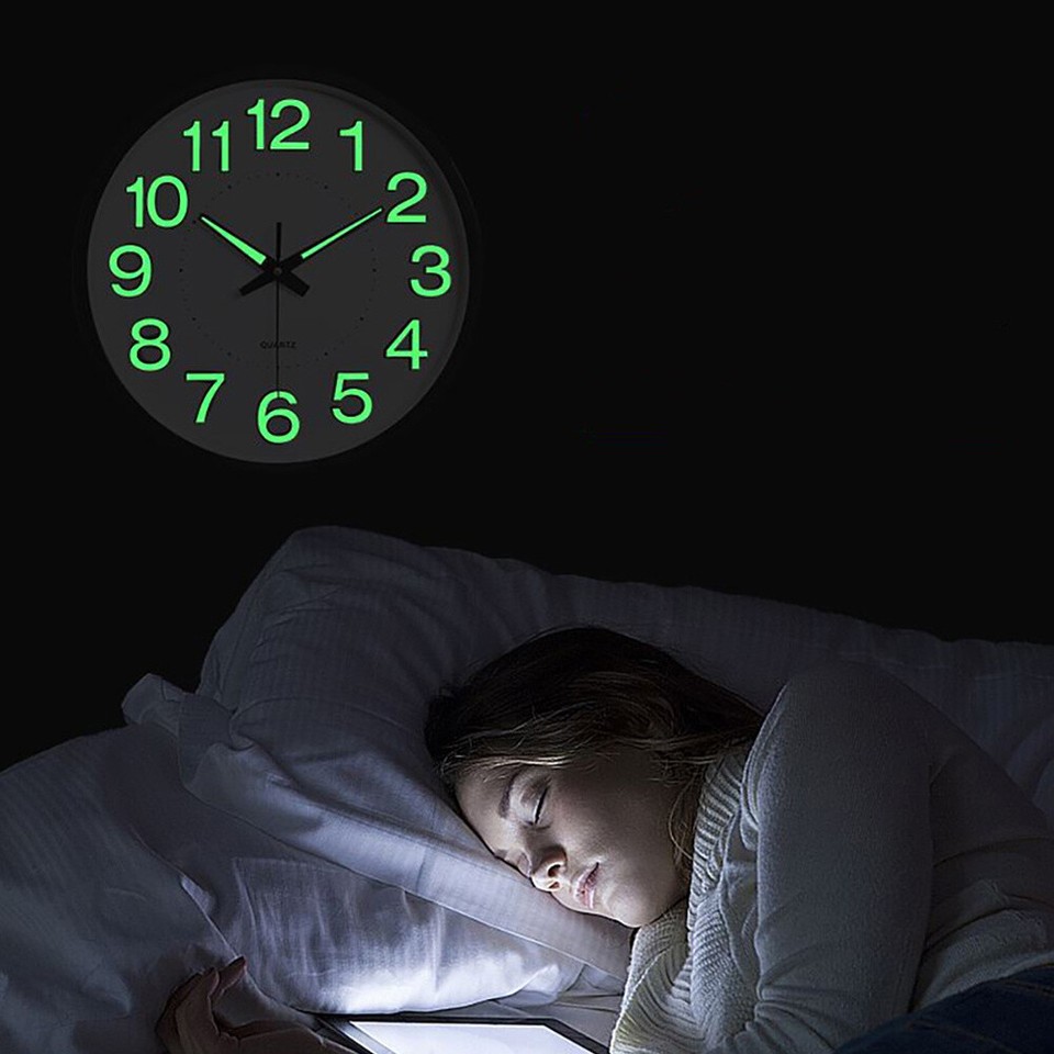 30CM Large Luminous Round Wall Clock Silent Home Digital Clock Glow In ...