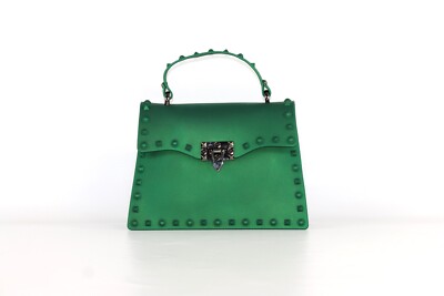 purses and handbags, green,top handle,PU leather,studded,metal hardware ...