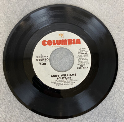 ANDY WILLIAMS - SOLITAIRE - RARE PROMO 45 VINYL RECORD (TY-72) | eBay