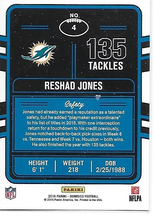 2016 Donruss Football Production Line Hits Reshad Jones Dolphins | eBay