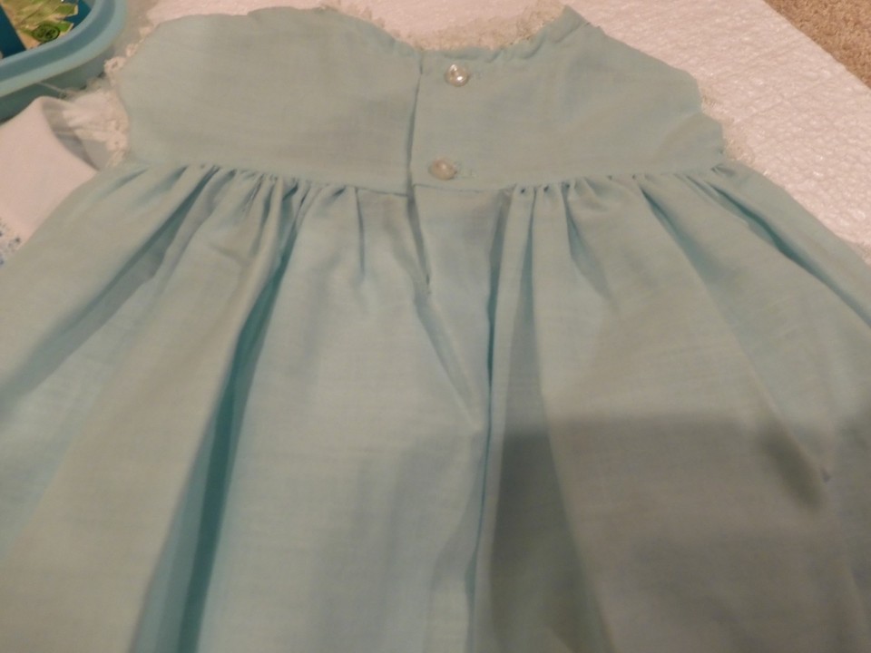 VINTAGE SET 2 GIRLS LT BLUE LT GREEN DRESSES SOFT SOLE SHOES SIZE 12-18 ...