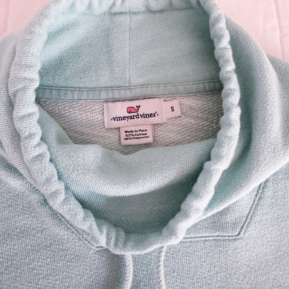 Vineyard Vines Womens SMALL Funnel Neck Pullover Teal Blue Whale Terry ...