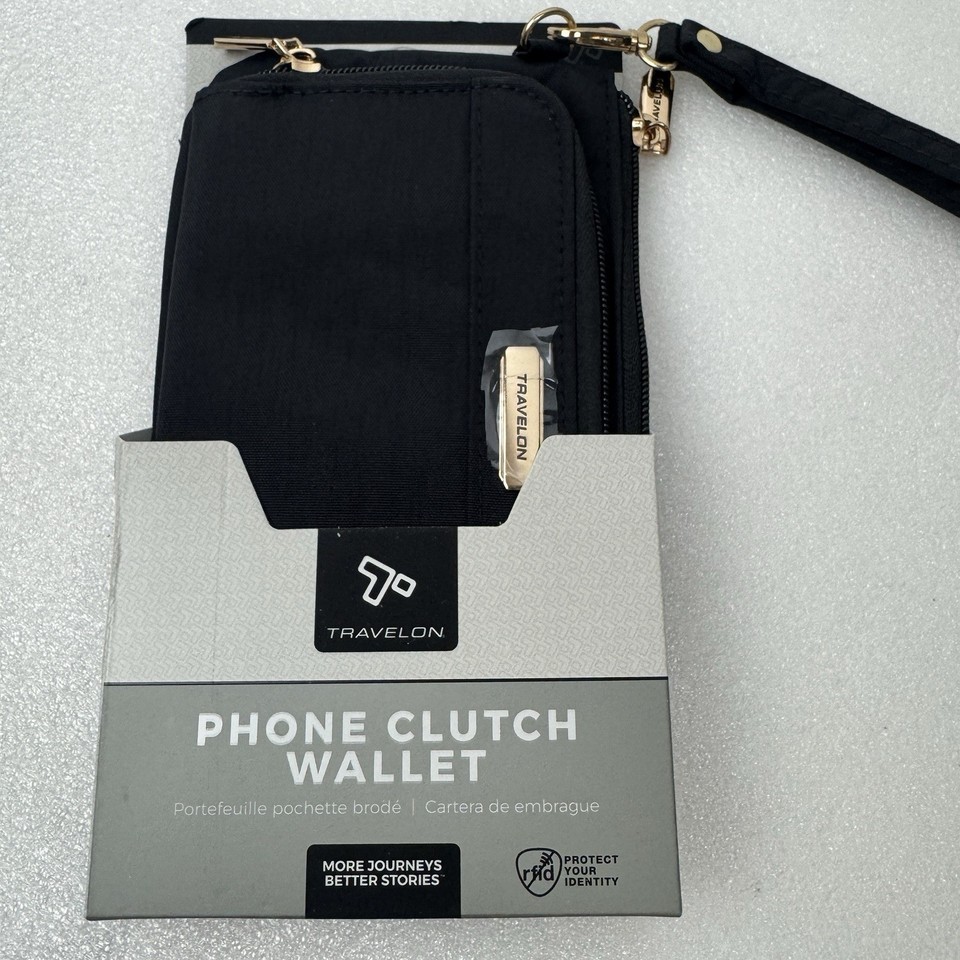 Travelon RFID Blocking Black Phone Clutch Wallet NEW | eBay